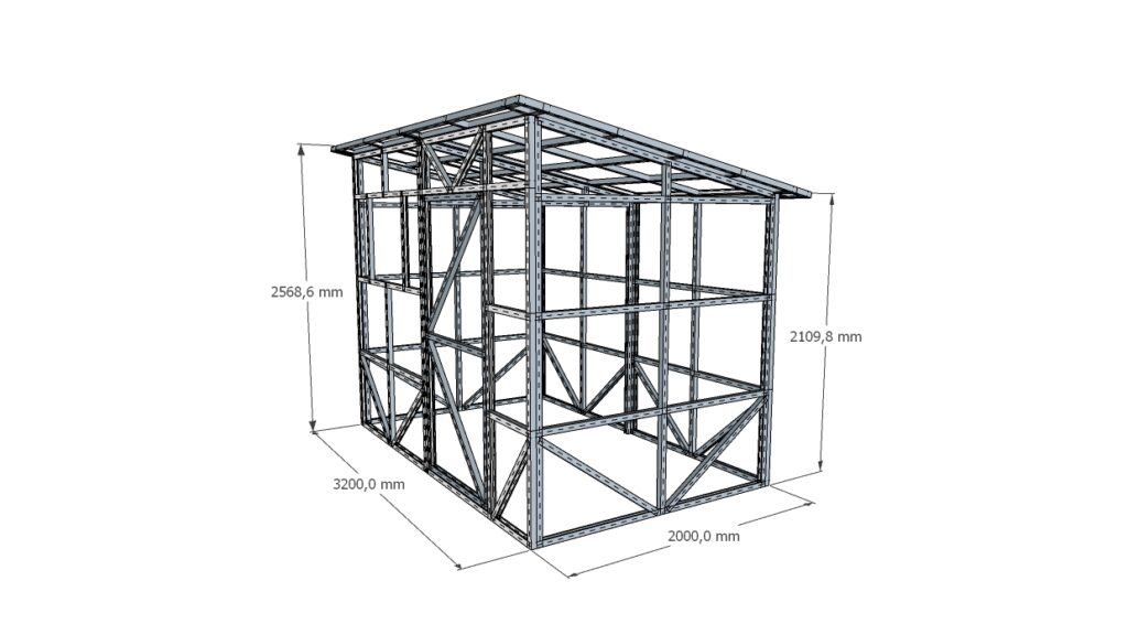Sandėliukas 2 x 3,2 m (Konstrukcija) - Plieno namas
